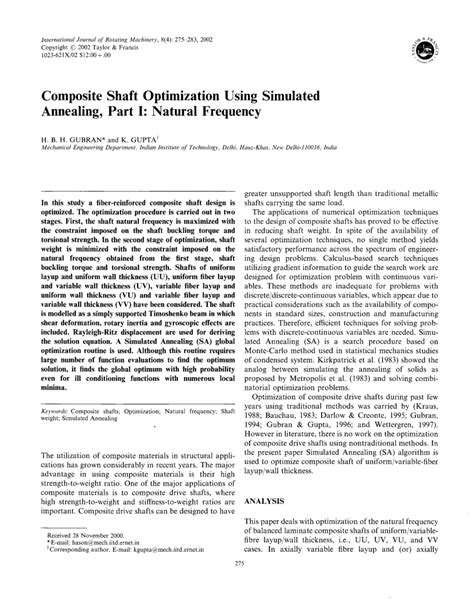 Pdf Composite Shaft Optimization Using Simulated Annealing Part I