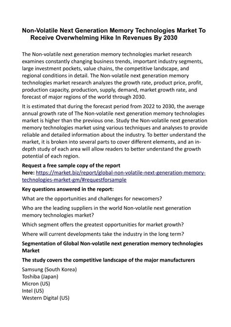 PPT Non Volatile Next Generation Memory Technologies Market PowerPoint Presentation ID