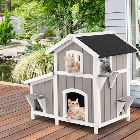 Casa Gatti Tetto Asfalto Casa Per Gatti A 2 Piani Gymax Rifugio In