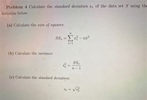 Solved Problem 4 Calculate The Standard Deviation Sy Of The