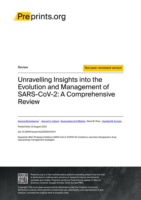 Pdf Unravelling Insights Into The Evolution And Management Of Sars Cov 2 A Comprehensive Review