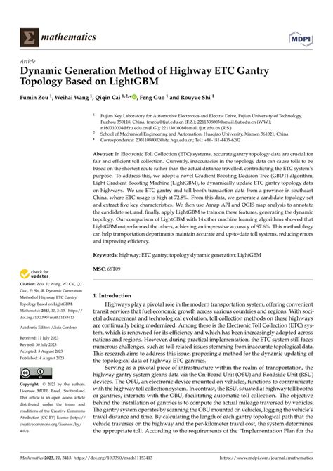 Pdf Dynamic Generation Method Of Highway Etc Gantry Topology Based On Lightgbm