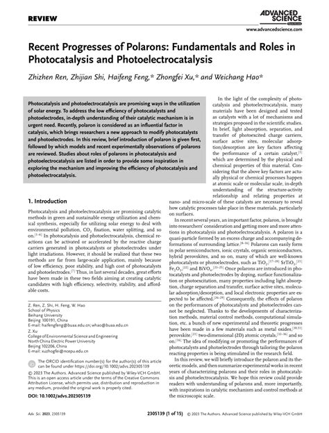 Pdf Recent Progresses Of Polarons Fundamentals And Roles In Photocatalysis And