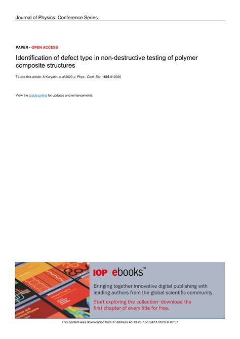 PDF Identification Of Defect Type In Non Destructive Testing Of Polymer Composite Structures