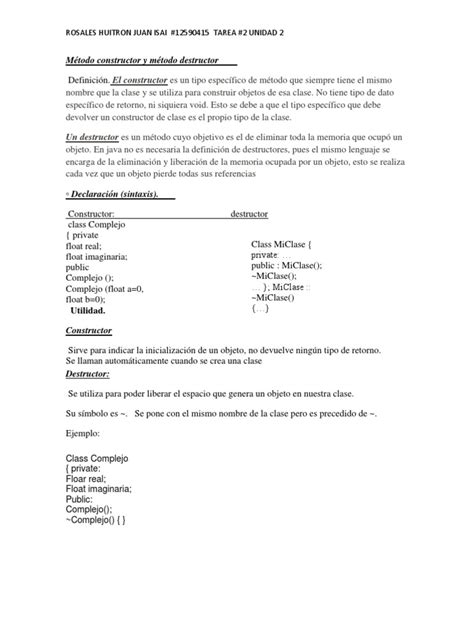 Tarea 2unidad2isai Pdf Objeto Informática Constructor Programación Orientada A Objetos
