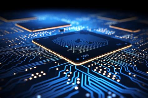 Microchip Background With Glowing Circuit Lines Premium Ai Generated