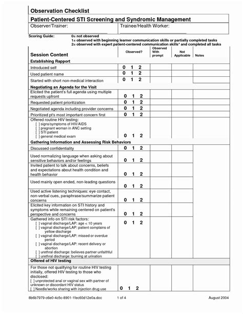 Student Observation Template