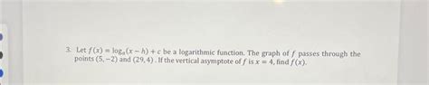 Solved Let F X Loga Xh C Be A Logarithmic Function Chegg