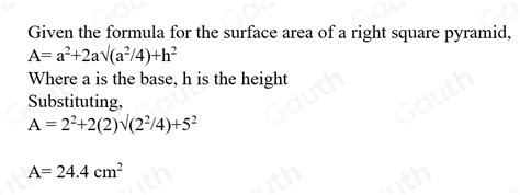 Solved Using The Net Below Find The Surface Area Of The Pyramid Surface Area Cm Algebra