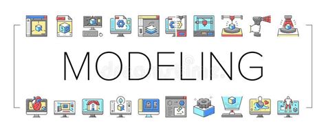 3d Modelling Software And Device Icons Set Vector Stock Vector