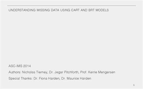 Understanding Missing Data The Use Of Classification And Regression Trees And Boosted