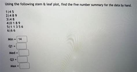 Solved Using The Following Stem Leaf Plot Find The Five Chegg Com