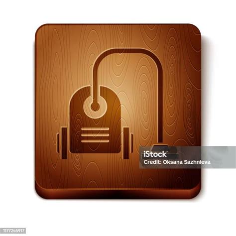 갈색 진공 청소기 아이콘흰색 배경에 격리 나무 사각형 버튼입니다 벡터 일러스트레이션 가사 집안일에 대한 스톡 벡터 아트 및 기타