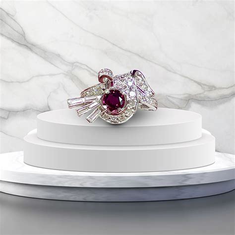 Vintage 1920s Art Deco Egyptian Revival Ladies Diamond And Ruby Ring