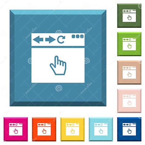 browser pointer cursor white icons on edged square buttons stock vector