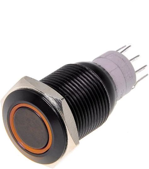 1pc Latching 16mm Push Button Switch Black Shell Flat LED Waterproof Orange Amazon Com
