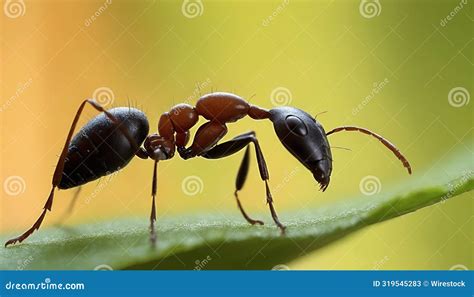 An Ant With Dark Brown Body Black Legs And Antennae Stands On A Leaf Stock Illustration