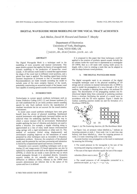 pdf digital waveguide mesh modeling of the vocal tract acoustics