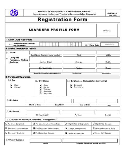Learners Profile Form Fill Online Printable Fillable Blank