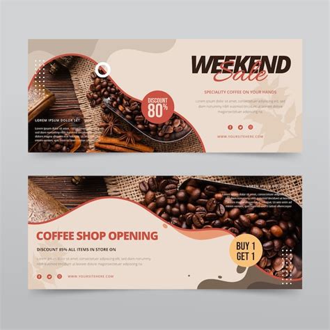 커피숍 배너 세트의 평면 디자인 무료 벡터