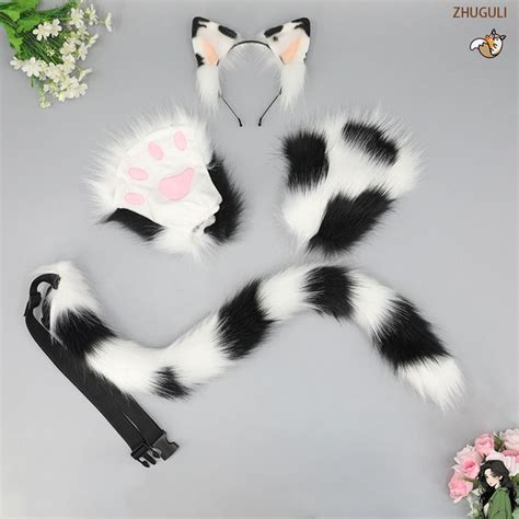 Набор: Лисий хвост, уши и перчатки,Черное и белое - купить по доступным ...
