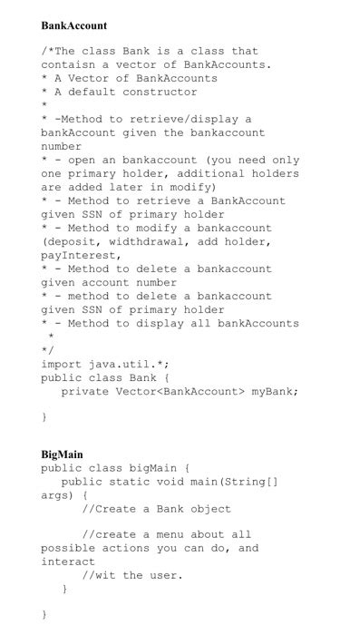 Solved Bankaccount The Class Bank Is A Class That Contaisn