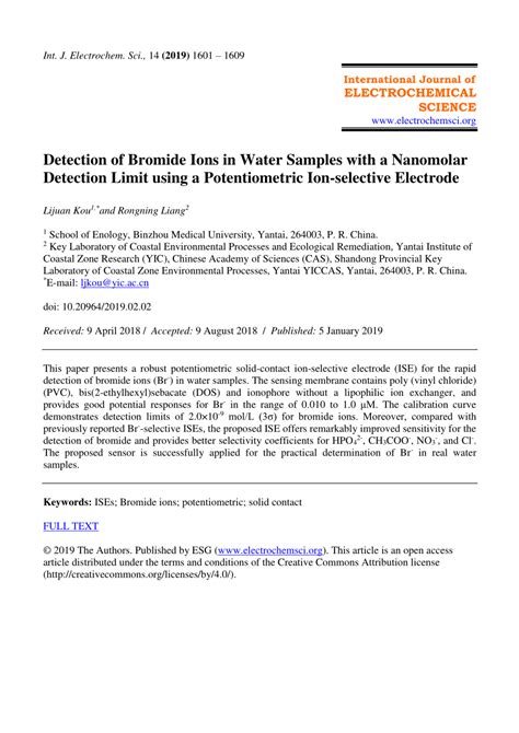 Pdf Detection Of Bromide Ions In Water Samples With A Nanomolar Detection Limit Using A