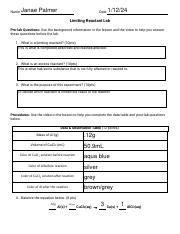 Limiting Reactant Lab Pdf Name Janae Palmer Date Limiting Reactant Lab Pre Lab