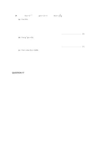 FUNCTIONS IGCSE MATHEMATICS PRACTICE QUESTIONS Pdf