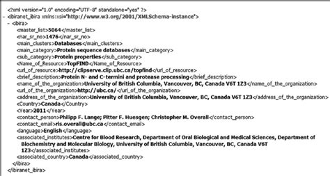 xml schema for metadata description of bioinformatics resources