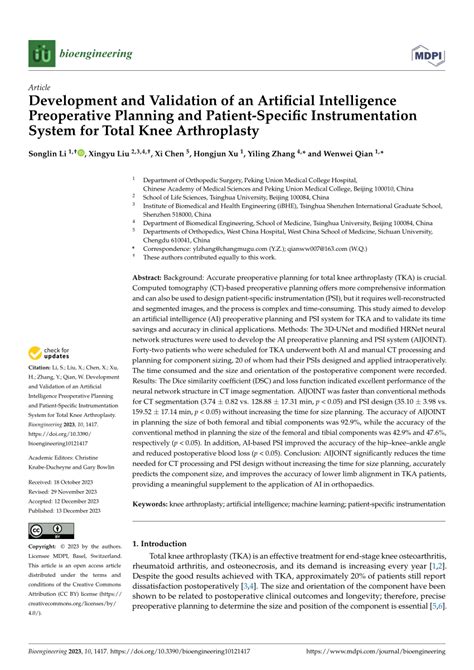 Pdf Development And Validation Of An Artificial Intelligence Preoperative Planning And Patient