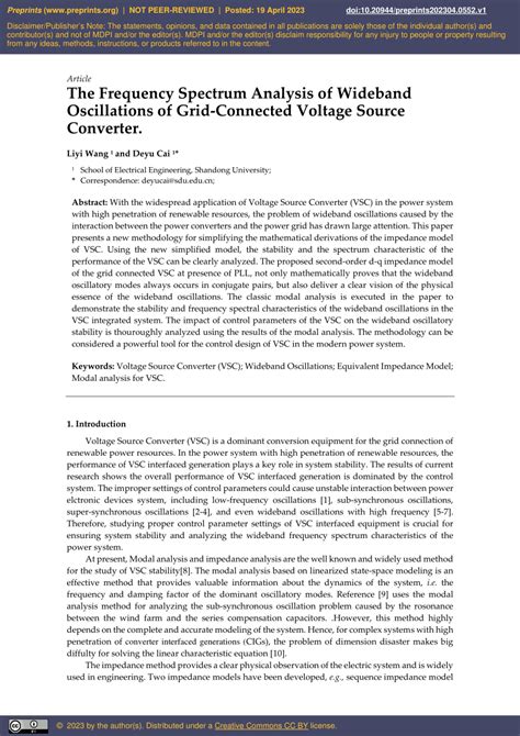 Pdf The Frequency Spectrum Analysis Of Wideband Oscillations Of Grid Connected Voltage Source