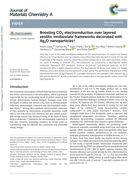 Pdf Boosting Co 2 Electroreduction Over Layered Zeolitic Imidazolate Frameworks Decorated With