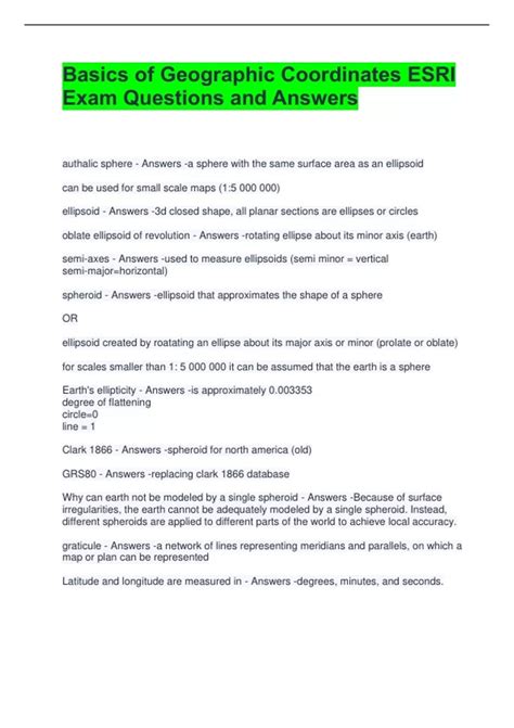 Basics Of Geographic Coordinates Esri Exam Questions And Answers Arcgis Stuvia Us