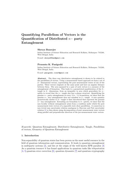 Pdf Quantifying Parallelism Of Vectors Is The Quantification Of