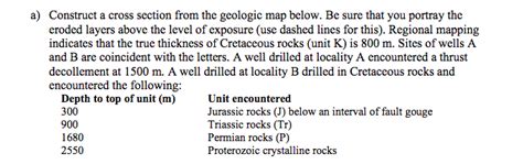 A Construct A Cross Section From The Geologic Map Chegg Com