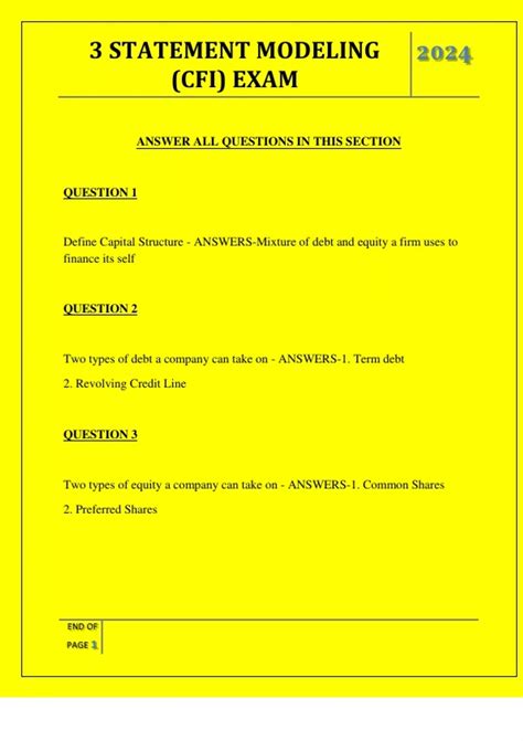 3 Statement Modeling Cfi Exam Questions And Answers 2024 3