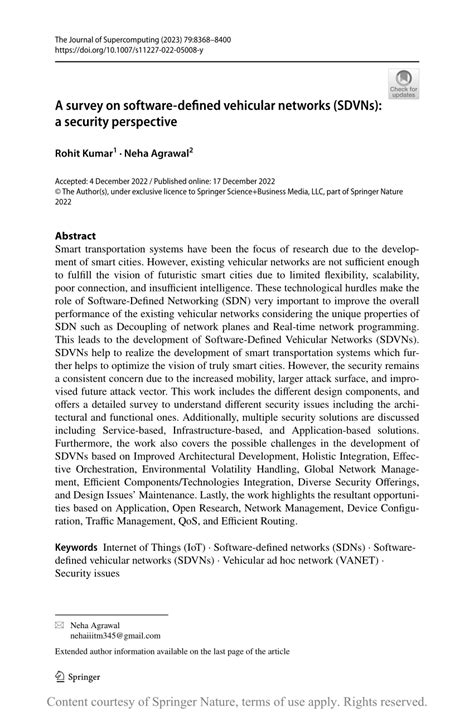 A Survey On Software Defined Vehicular Networks Sdvns A Security Perspective