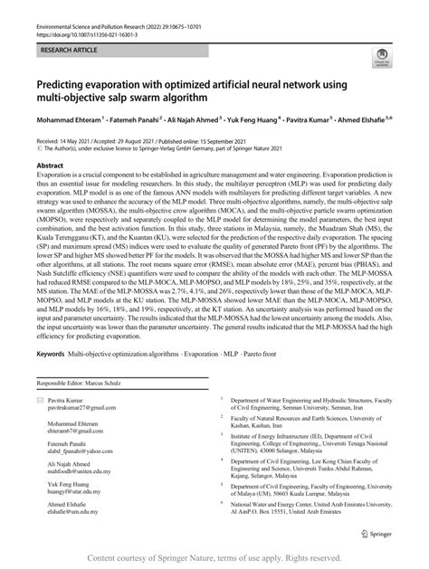 Predicting Evaporation With Optimized Artificial Neural Network Using