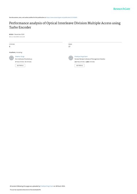 Performance Analysis Of Optical Interleave Divisio See Discussions Stats And Author Profiles
