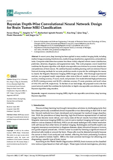 Pdf Bayesian Depth Wise Convolutional Neural Network Design For Brain Tumor Mri Classification
