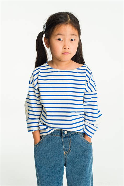 Mini Olive Smile Patch Stripe Tee Blue