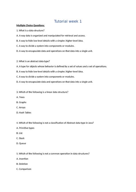 Tutorial Week 1 Do The Question Tutorial Week 1 Multiple Choice Questions What Is A Data