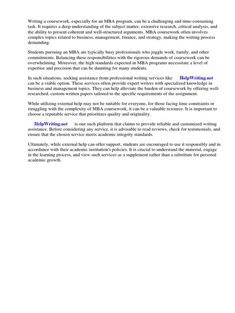 Coursework Mba Pdf Master Of Business Administration Postgraduate