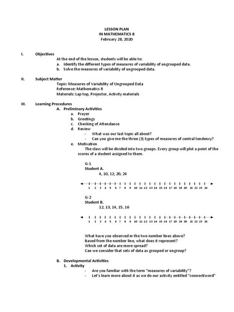 Lesson Plan In Math8 Pdf Mean Standard Deviation