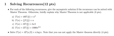 solved for each of the following recurrences give the