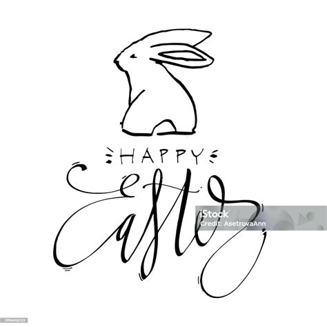 귀여운 토끼 손으로 그리는 그림 Letterings와 문구 행복 한 부활절 귀여운 토끼의 벡터 일러스트 레이 션 설정된 캐릭터 디자인 그리기 귀여운에 대한 스톡 벡터 아트