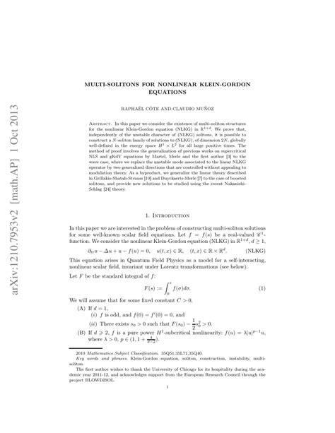 Pdf Multi Solitons For Nonlinear Klein Gordon Equations