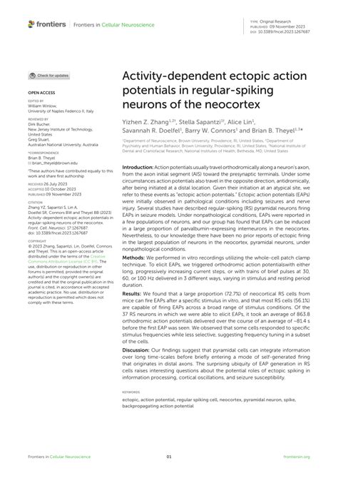 Pdf Activity Dependent Ectopic Action Potentials In Regular Spiking