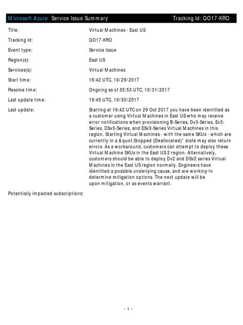 Microsoft Azure Issue Summary Qo17 Kro Pdf Computer Networking Computing